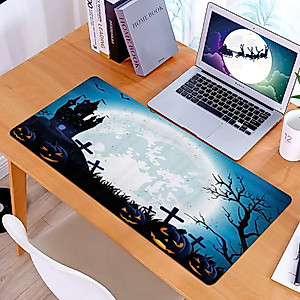 Gaming Keyboard Mouse Pad Gaming Halloween Dead Moon Castle Cross Horror Pumpkin Lantern Dead Tree Spooky suitable for desktop notebook computers