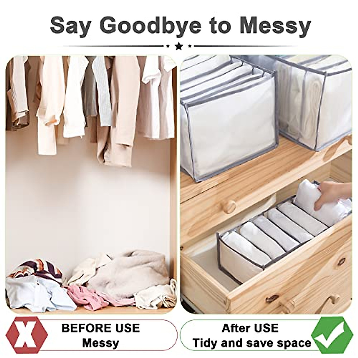 Drawer Organizers for Clothing Topcci Wardrobe Clothes Organizer, Washable Foldable Clothes Drawer Organizer Compartment Storage Box for Thin Jeans, Leggings, Underwear, Socks, T-Shirts (Gray,7 Grids)