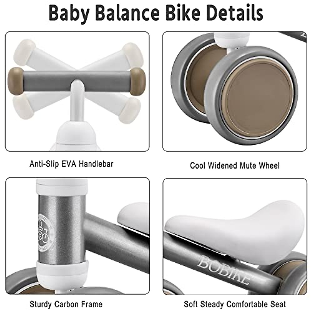 Baby Balance Bike Toys for 12-36 Months Kids Toy Boy and Girls Gifts Toddler Best First Birthday Gift Children Walker No Pedal Infant 4 Wheels Bicycle (Classic, Sliver)