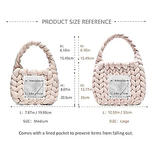 Handwoven Tote Bags for Women Chunky Yarn Knit Shoulder Bag Handmade Braided Purse(Beige)