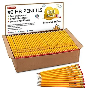 Shuttle Art Wood-Cased #2 HB Pencils, 600 Pack Sharpened Yellow Pencils with Erasers, Bulk Pack Graphite Pencils for School and Teacher Supplies, Writhing, Drawing and Sketching