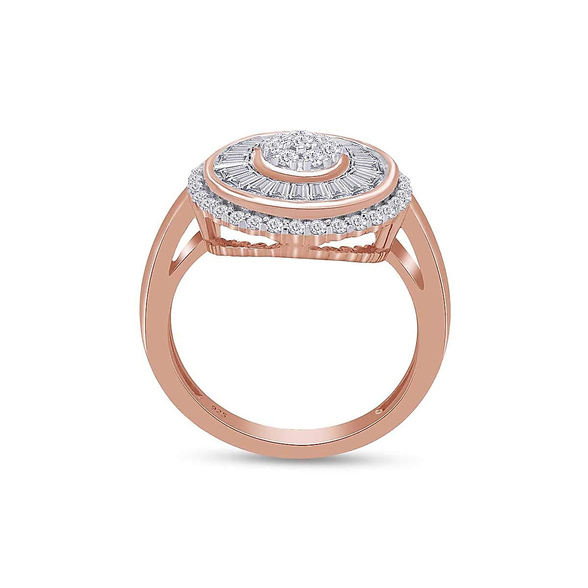 AFFY Round & Baguette Shape White Cubic Zirconia Sun Eternity Cluster Ring in 14K Rose Gold Over Sterling Silver,Ring Size-8.5