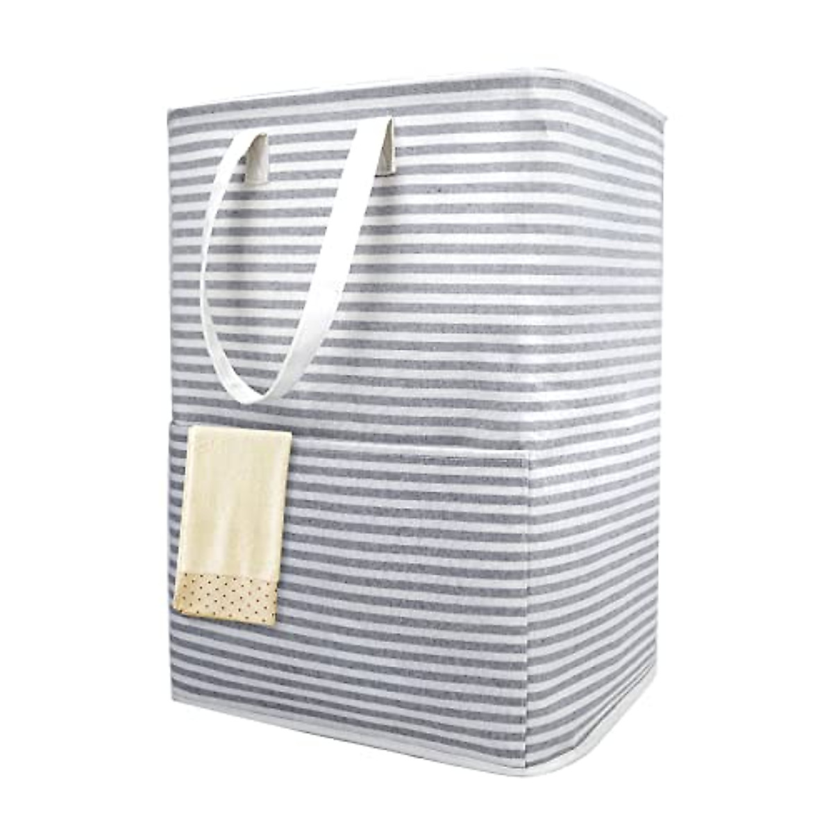 Robylin 72L Collapsible Laundry Hamper, Freestanding Laundry Basket with Classified Pocket, Large Foldable Clothes Basket with Extended Handles for Storing Clothes/toys, etc, Grey