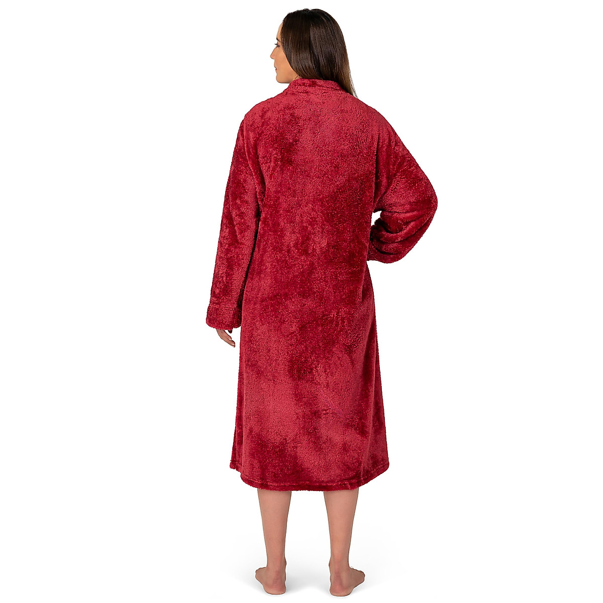 PAVILIA Womens Housecoat Zip Robe, Sherpa Zip Up Front Robe Bathrobe, Fuzzy Warm Zipper House Coat Lounger for Women Ladies Elderly with Pockets, Fluffy Fleece Long - Wine Red (Large/X-Large)