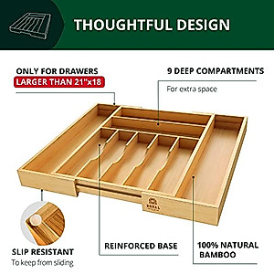 ROYAL CRAFT WOOD Expandable Luxury Bamboo Kitchen Drawer Organizer - Silverware Organizer with Storage Box Set of 3