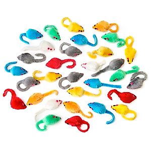 CHIWAVA 60PCS 4.1'' Furry Cat Toy Mice Rattle Small Mouse Kitten Interactive Play Assorted Color