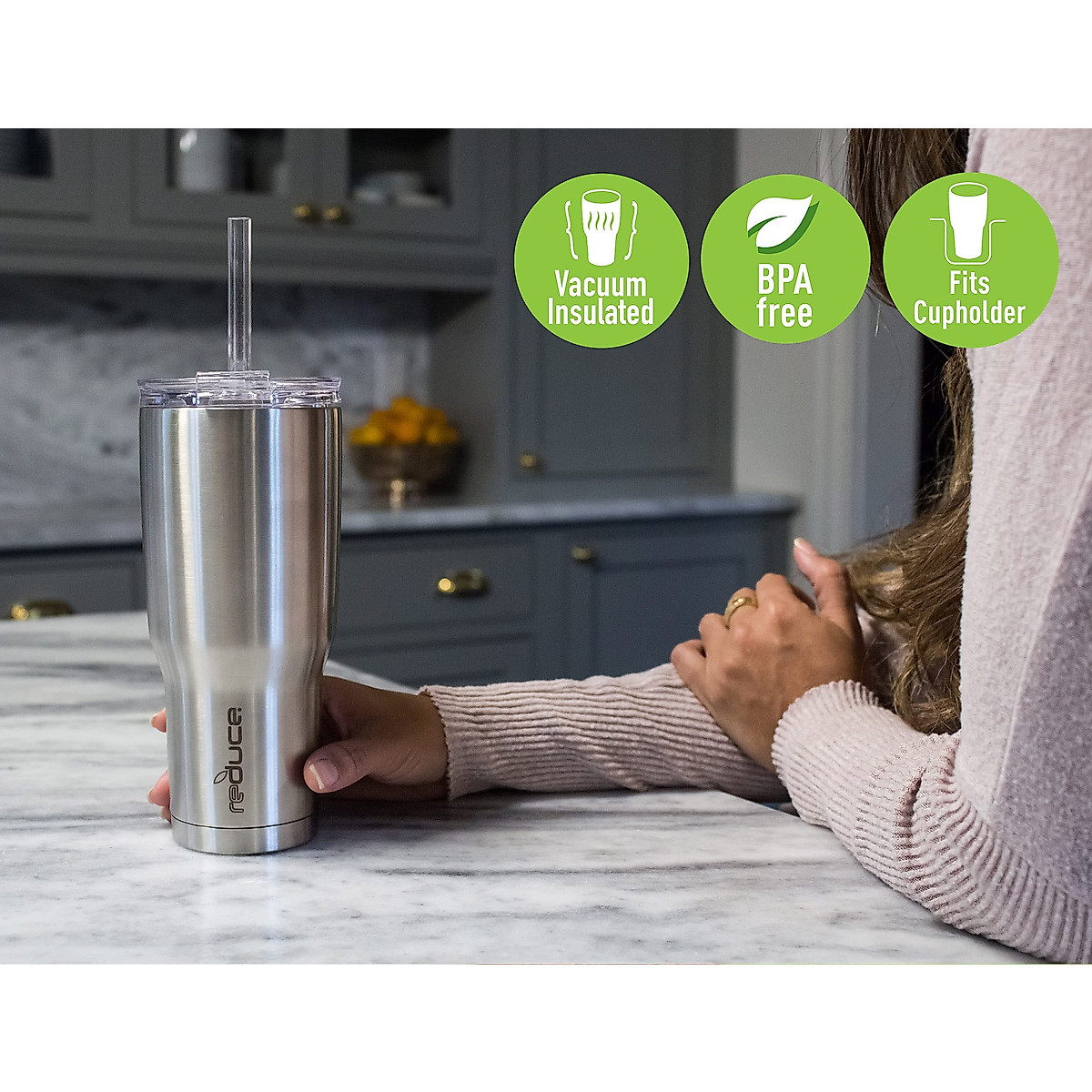 REDUCE 24 oz Tumbler, Stainless Steel - Keeps Drinks Cold up to 24 Hours - Sweat Proof, Dishwasher Safe, BPA Free - Cayenne, Opaque Gloss