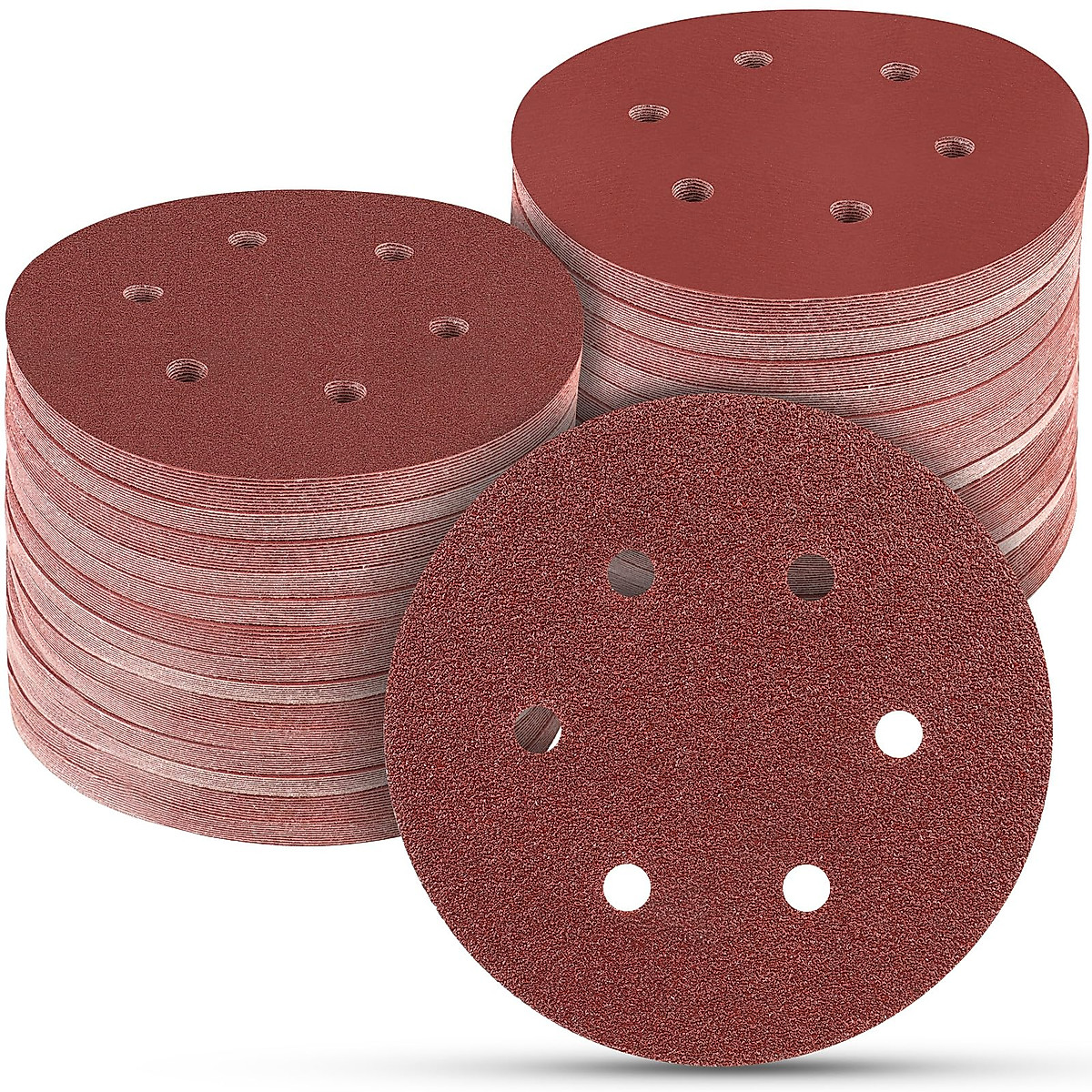 POTUINOM 100 PCS 6 Inch Sanding Discs, 6 Hole Hook and Loop Sandpaper 60 80 120 240 400 Grit Set, Round Orbital Sand Paper Discs for Sander