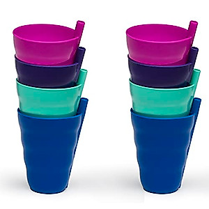 Klickpick Home Kids Cups with Built-in Straw - Set of 8 Toddler Drinking Cups with Straws 10 Ounce - Children Sip-a-Cup Dishwasher Safe BPA Free Brightly Colored Great Kid and Toddler Tumbler Cups