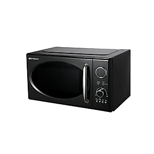 Emerson Radio .9 Cu Ft Digital Microwave Oven, Grill Function, 1,000 Watt, Retro & Chrome, 8 Pre-Programmed Settings, Express & Defrost, Chrome Handle & Control Buttons, Timer & LED Display,Black