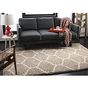 SAFAVIEH Hudson Shag Collection Area Rug - 8' x 10', Beige & Ivory, Moroccan Ogee Trellis Design, Non-Shedding & Easy Care, 2-inch Thick Ideal for High Traffic Areas in Living Room, Bedroom (SGH280S)