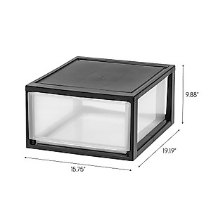 IRIS USA 30 Qt. Plastic Drawer Storage Organizer Stacking Drawers, 2-Pack, Stackable Unit with Sliding Drawer for Clothes Bedroom Kitchen Under Sink Pantry Craft Room Bathroom Dorm Office, Black