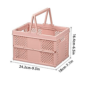 Multifunction Outdoor Picnic Basket Supermarket Shopping Basket Spring Outing Vegetable Basket Portable Carry Basket Vegetable and Fruit Basket Folding Storage Basket 1pcs (Pink)