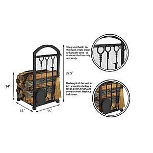 Lizh Metalwork Fireplace Log holder with Fireplace Tools, Wrought Iron Indoor Stove Accessories Firewood Rack Holder Lumber Storage Stacking Log Holder Log Bin with Tongs Shovel Poker and Brush