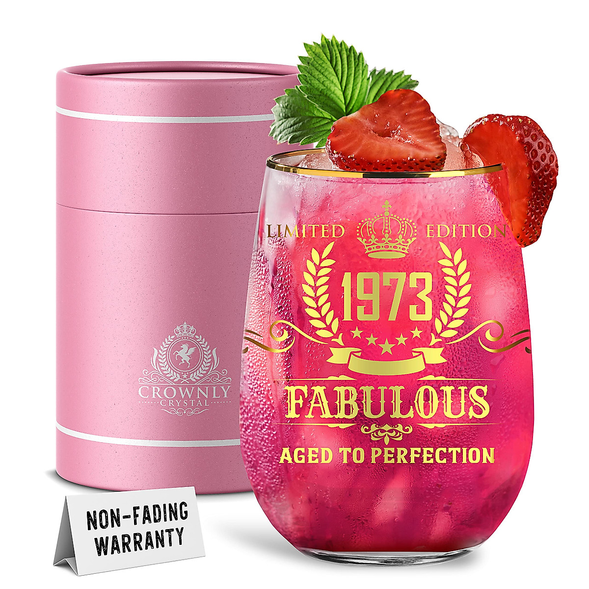 Kies®GIFT Gold 50th Birthday Gifts Women Personalised Glass 50 Year Old Gifts for Women 50th Birthday Party Decorations 50th Gin Sister Gifts