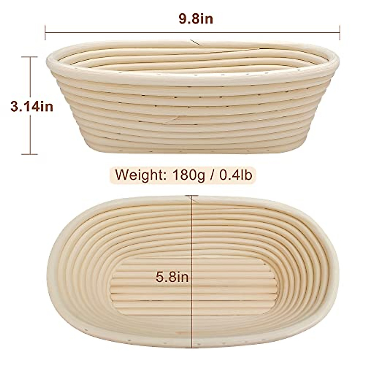 Banneton Bread Proofing Basket Set of 2: 10 Inch Oval Dough Proofing Bowls with Liners, Bread Basket for Artisan Sourdough Bread Making for Professionals and Home Bakers