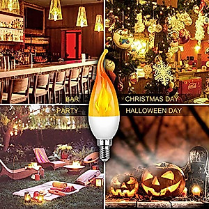 Ladiwanka E12 LED Candelabra Flame Light Bulbs for Outdoor Use, 3 Mode 1.2 Watt 1800K Warm White Orange Led Flame Bulb, Halloween Christmas Light Bulb, 4 Packs