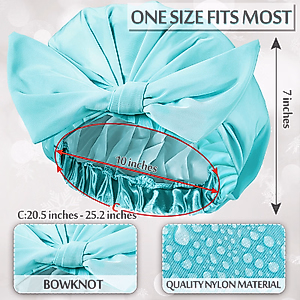 4 Pieces Shower Caps for Women, Waterproof Reusable Shower Hair Caps Elastic Hem Turban Shower Bath Caps Bowknot Satin Bath Hair Caps for Long Short Curly Hair(Dot, Black, Teal, Palm Leaves)