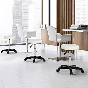 Adjustable Hydraulic Rolling Swivel Salon Stool Chair Tattoo Massage Facial Spa Stool Chair Black (White)