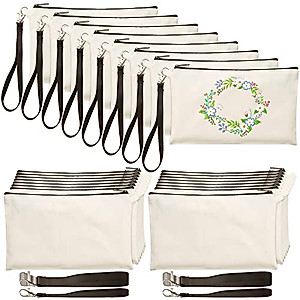 Sntieecr 10 Pack Cosmetic Bags Sublimation Blank Heat Transfer Makeup Bags with 10 Pieces Wristband Lanyards for DIY Craft Travel Canvas Zipper Pencil Bags (8.3 x 5.1 Inch)
