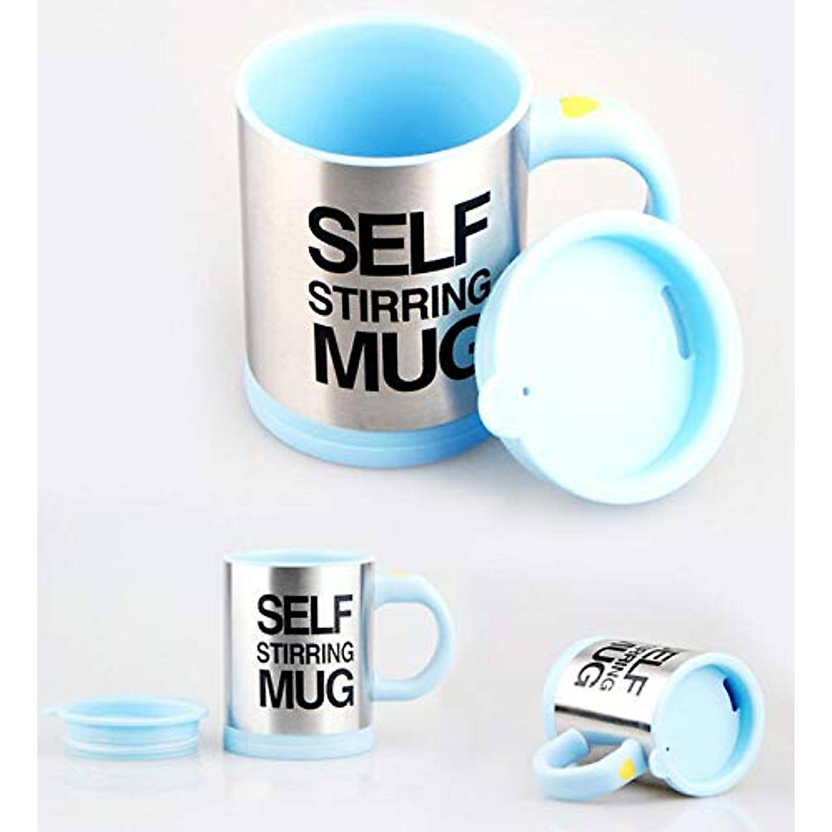 Zeerkeer Self Stirring Mug Electric Stainless Steel Automatic Mixing & Spinning Coffee Mug Cup with Lid, Lazy Self Mixing Mug Spinning Thermos Cup for Office Travle Home- 400ML/ 13.5oz (Sky Blue)