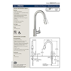 Plumb Pak URB78CCP Single Handle Pull Down Kitchen Faucet with Dual Spray Pattern and Pause Button, Polished Chrome