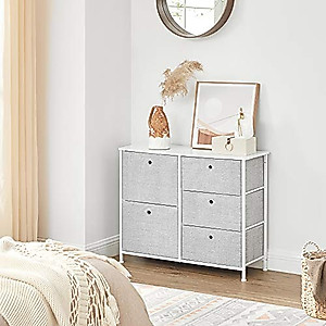SONGMICS Storage Chest Dresser 5 Fabric Drawers Closet Apartment Dorm Nursery, 33.5 x 11.8 x 27.6 Inches, Light Gray