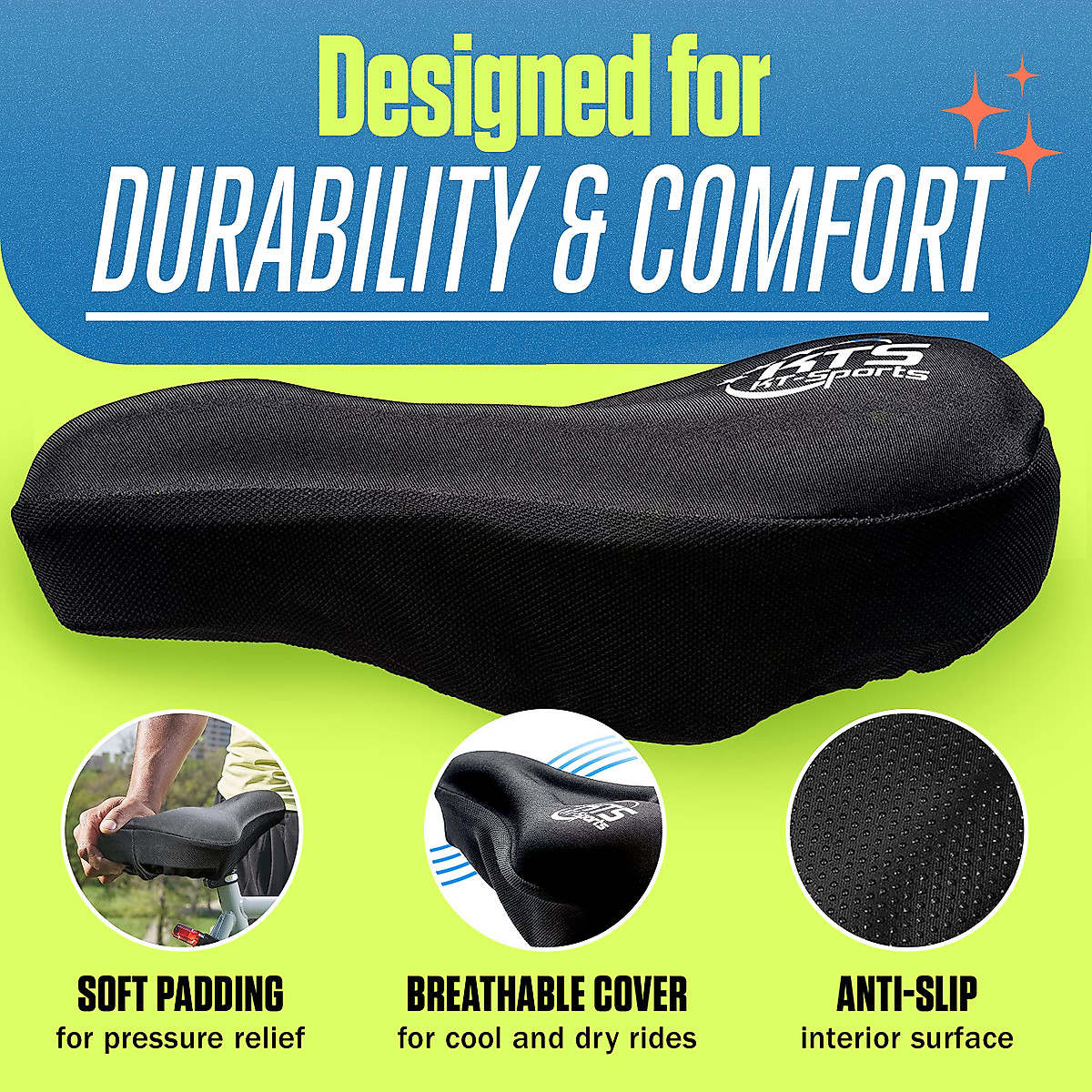 KT-Sports Exercise Bike Seat Cushion Comfort Gel Bike Seat Cover Padded Seat Covers for Bikes with Anti-Slip Design and Drawstring, Comfy Soft Mountain Road Bike Accessories for Men and Women
