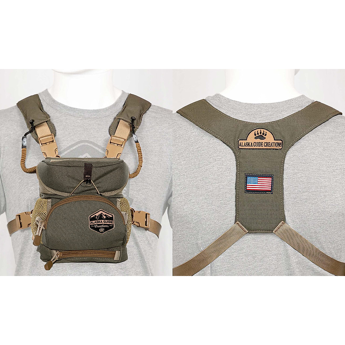 Alaska Guide Creations Hybrid with MAX Pocket | Compact Utility Bag with Mesh Side Pockets | Binocular Harness for Comfort and Quick Access (Realtree Edge)