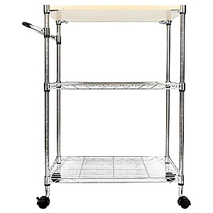 MENGK 3-Tier Rolling Kitchen Storage Trolley Cart - Steel Island Movable Utility Service with Drawer and Lower Basket
