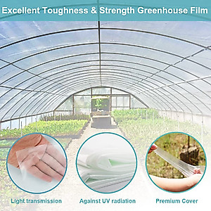10 x 26 ft Greenhouse Film & Repair Tape, 6 mil Clear Greenhouse Cover, UV Resistant Covering Plastic Sheeting Hoop Anti-drip House Plastic Polyethylene Cover
