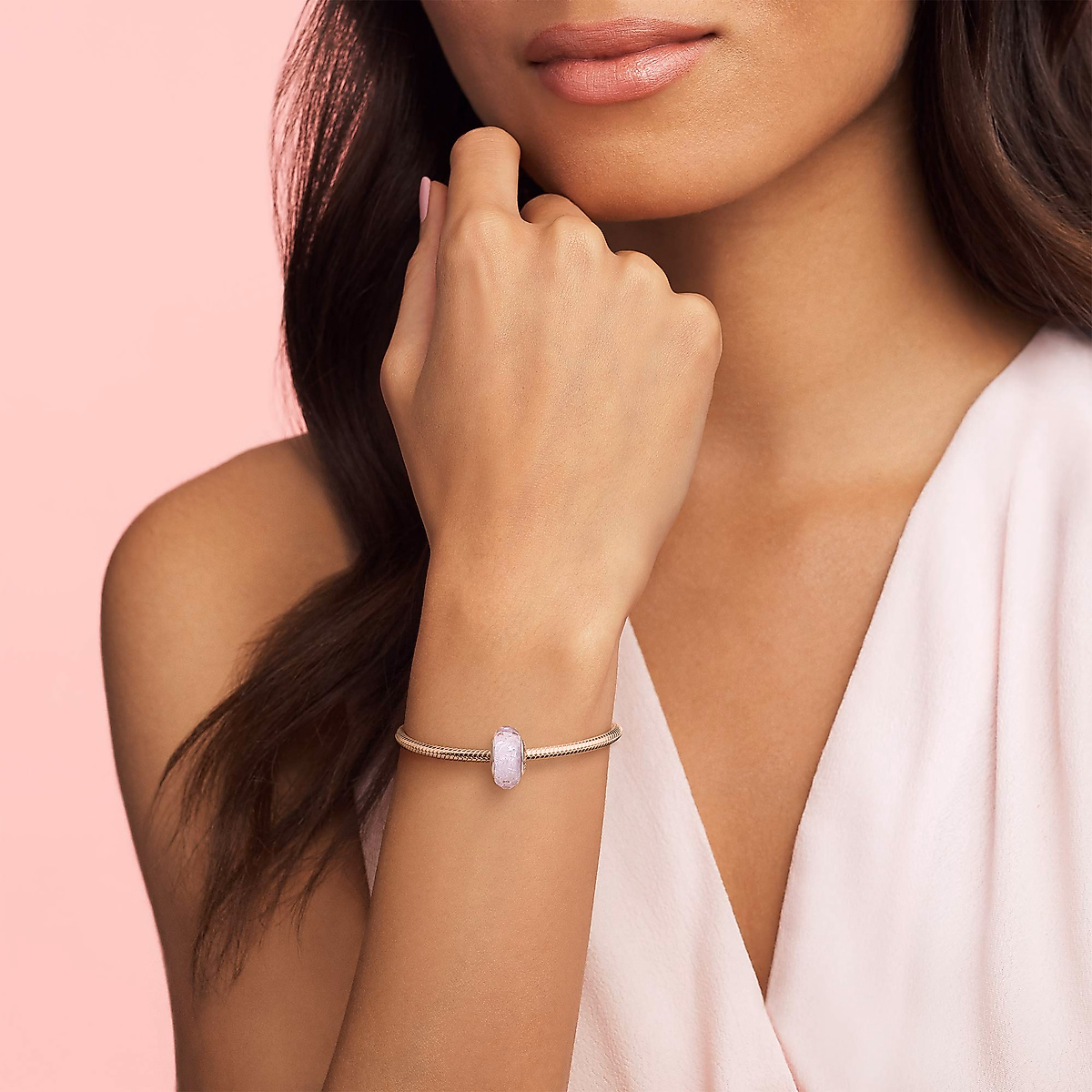 PANDORA Faceted Pink Murano Glass Charm Bracelet Charm Moments Bracelets - Stunning Women's Jewelry - Gift for Women in Your Life - Made Rose, No Box