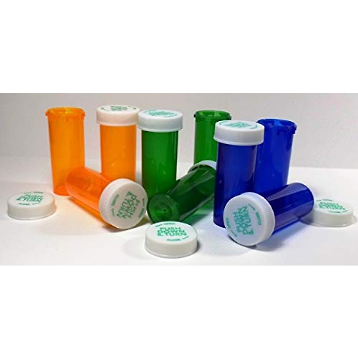 8 Dram Rainbow Tri-Color Mix RX Medicine Vials with Child-Resistant Caps 10 Pack Pharmaceutical Grade BPA-Free Product