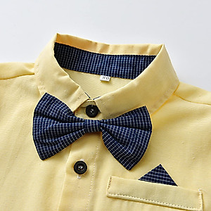 FAXSON Little Boys Gentleman Outfit Baby Boys Long Sleeve Bow Tie Shirts+Suspenders Pants Suits(Yellow,120/5T)