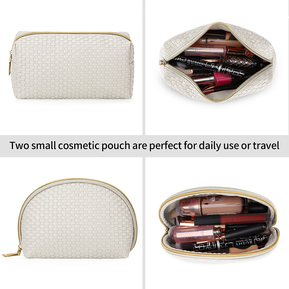 KTMOUW Makeup Bag 3 Pcs Waterproof Cosmetic Bag Set Portable Travel Cosmetic Bag Multifunction Organizer Storage Bag Weave Toiletry Bag for Women, Beige