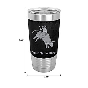 LaserGram 20oz Vacuum Insulated Tumbler Mug, Bull Rider Cowgirl, Personalized Engraving Included (Faux Leather, Black)