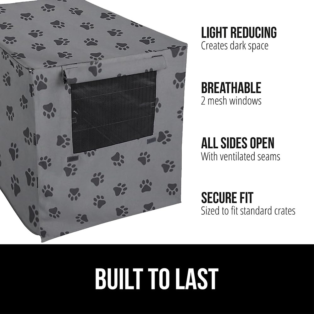 GORILLA GRIP Dog Crate Covers compatible with Amazon Basics Dog Crates, All Sides Open, Privacy Cover Fits 36" Wire Kennel, Breathable Mesh Windows, Light Reducing Puppy Training Cage Topper, Gray Paw