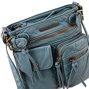 Montana West Crossbody Bag for Women Soft Leather Multi Pocket Shoulder Bags Vintage Women's Purses and Handbags Jean Gift MWC-046JEAN