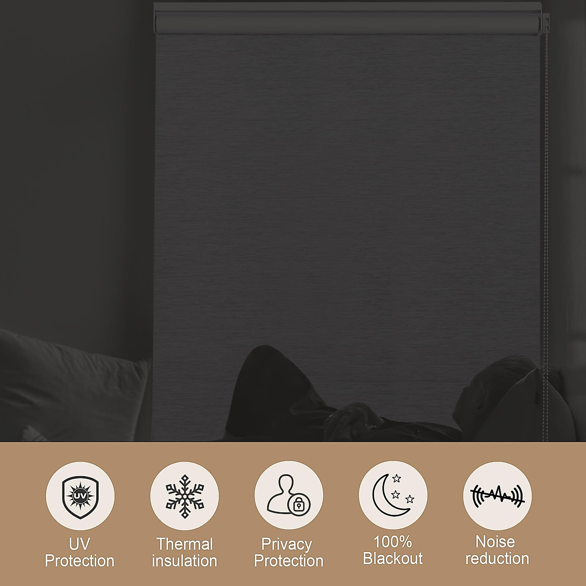 Boolegon Blackout Roller Shades for Windows, Jacquard Fabrics Pull Down Room Darkening Roller Window Shades for Home, Easy Install UV Protect Roller Blinds Living Room Bedroom,White,62" W x 90" H