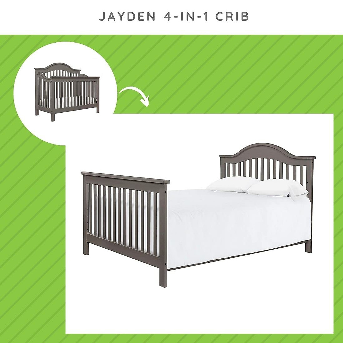 CC KITS Full Size Conversion Kit Bed Rails for Davinci Jayden 4-in-1 Crib (Slate)
