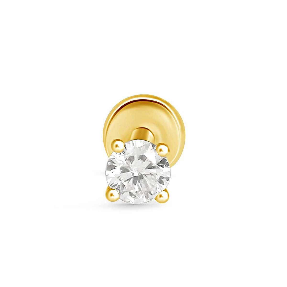 Round Natural Diamond Cartilage Tragus Solitaire Stud Earrings 14K Solid Yellow Gold Internally Threaded Screw Back (0.06 Cttw,Color G-H, Clarity - SI1-SI2) Upper Ear Piercings Jewelry For Men Women