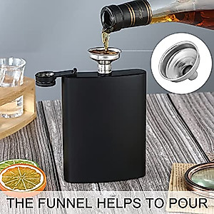 Hip Flasks for Liquor for Men Women 1 pcs 8OZ Matte Black Stainless Steel Flask with 1 pcs Funnels for Wedding Party Groomsman Bridesmaid Birthdays Gift