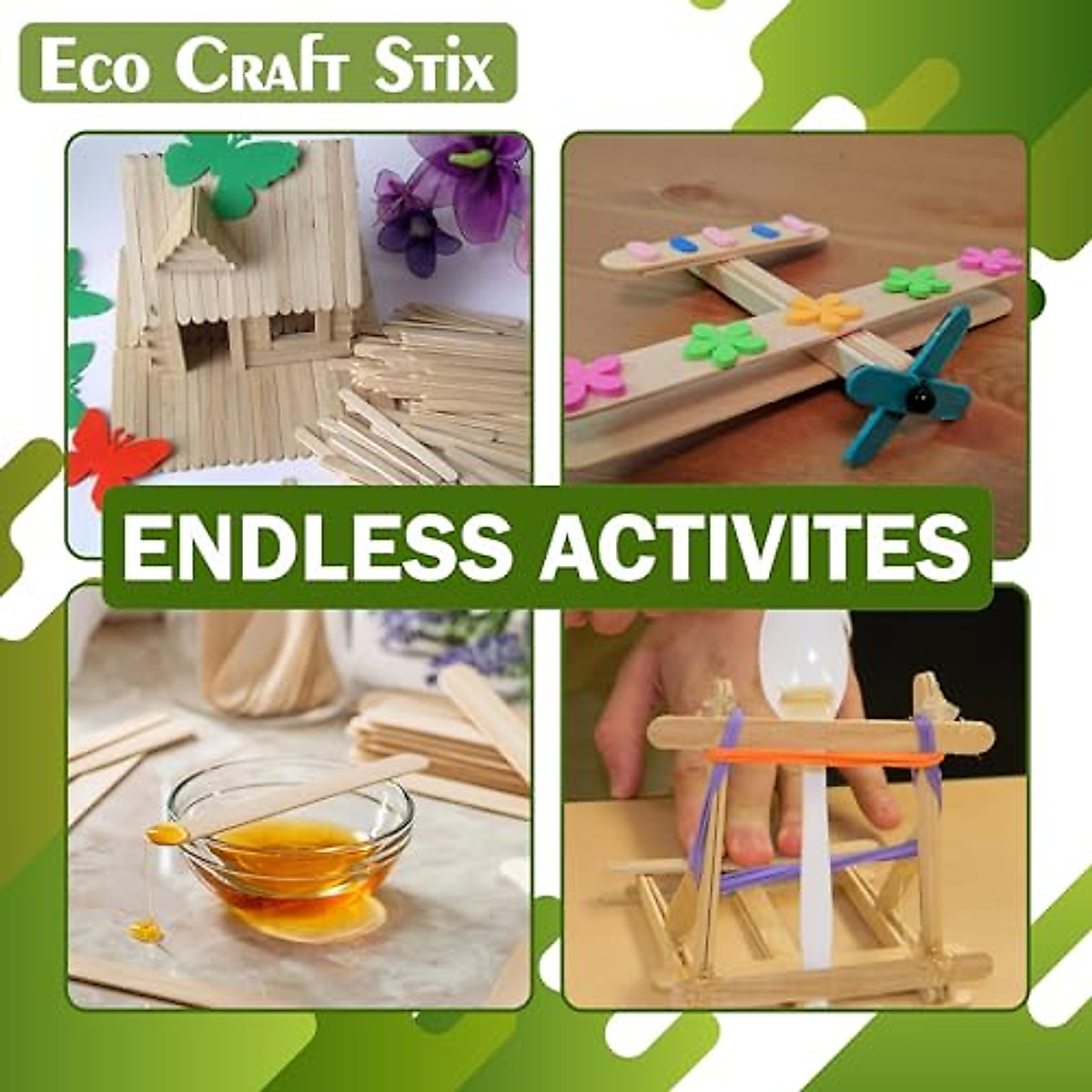 Eco Craft Stix 6" Jumbo Wooden Craft Sticks - Pack of 500ct. Includes a Bonus Gift. Great For Kids Classroom Arts Supplies.