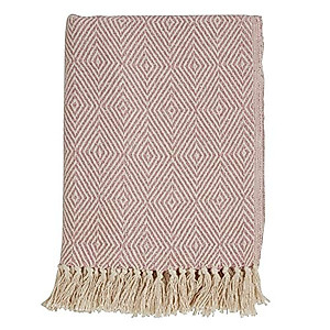 SARO LIFESTYLE Sevan Collection Soft Cotton Diamond Weave Throw, Pink