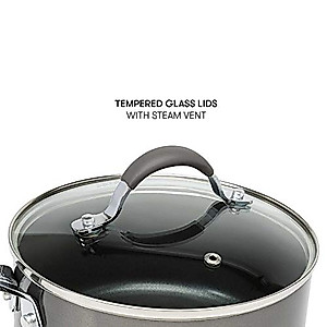 Cooking Light Allure Non-Stick Ceramic Cookware with Silicone Stay Cool Handle, 12 Piece Set, Charcoal