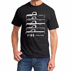 1953-1977 Ford F100 F-100 Pickup Truck Evolution Classic Outline Design Tshirt Large Black