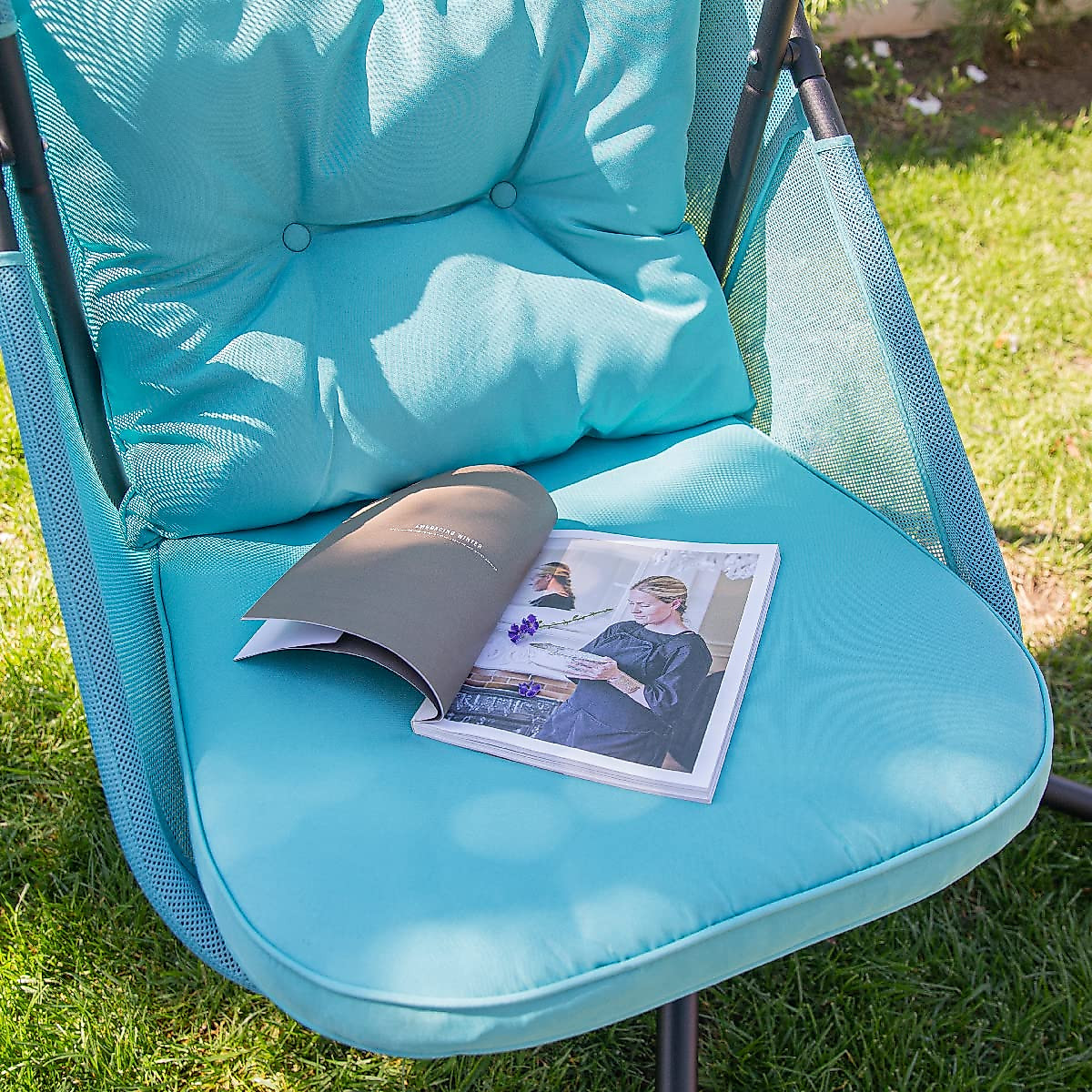 Barton Hanging Chair Egg Chair with Canopy and Cushion for Indoor/Outdoor Basket Lounge Collapsible Egg Chair Seat, Aqua