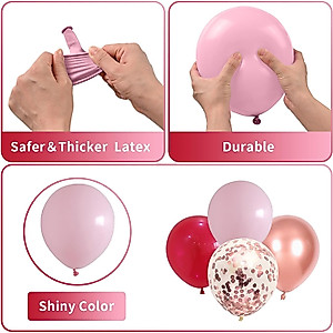 Pink Balloons, 60 Pcs Hot Pink Balloons Set with Rose Gold Confetti Metallic Rose Gold Balloons, 12 Inch Magenta Fuchsia Pink Baby Pink Balloons for Bridal Shower Wedding Girls Birthday Party