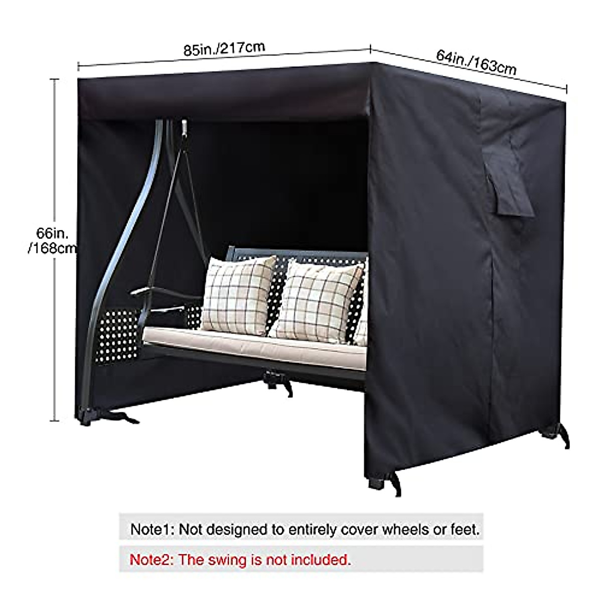 CAMPMOON Outdoor Patio Swing Cover 3 Seater Waterproof&Sunshade, 3 Triple Seater Hammock Swing Glider Canopy Cover for Garden, 87Lx64Wx66H Inch, Black