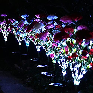 BeHiller Carnations Solar Flower Light Outdoor Decor,42Red Flowers Gifts for Grandma,Birthday,Mom Gifts Garden Pathway Lights,Unique Gifts Solar Decorative Lights for Patio,Grave Cemetery Yard-2Pack